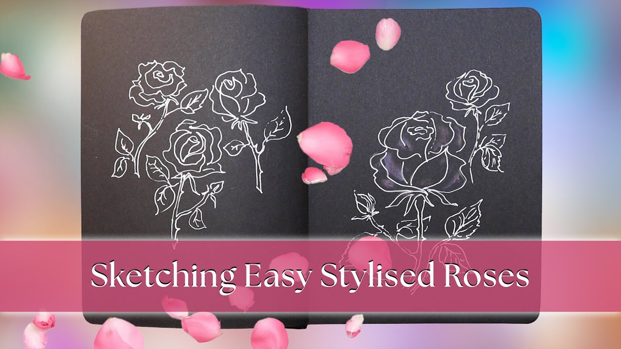 How to draw simple stylised roses with white gel pen on black paper ...