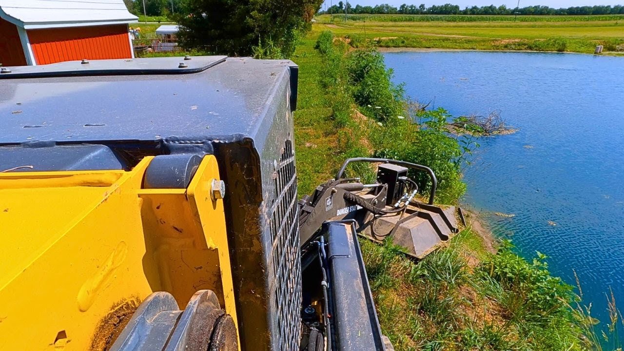 Testing the New Boom Mower Around the Pond - YouTube
