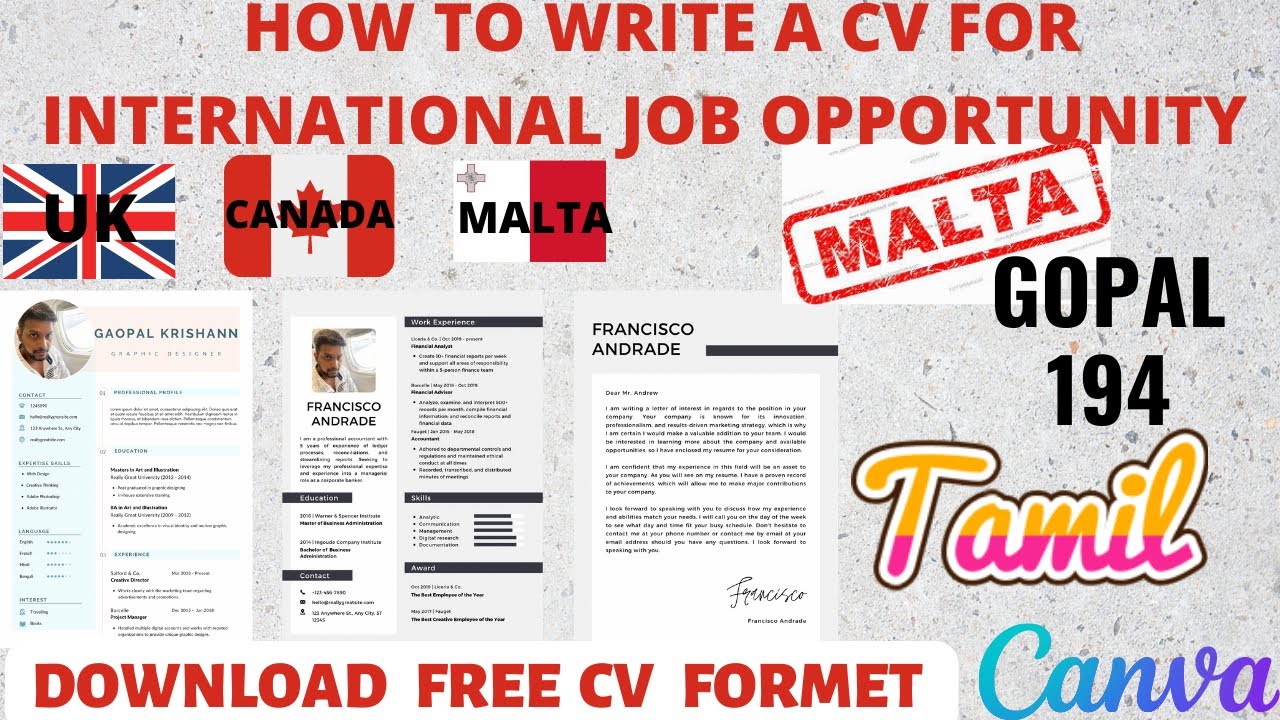 How to write a CV for International Job opportunity | Malta tamil ...