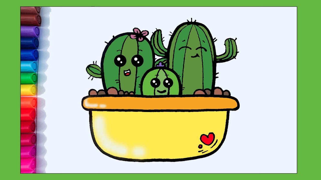 How To Draw Cactus| Cute Cactus Family | Basic painting - YouTube