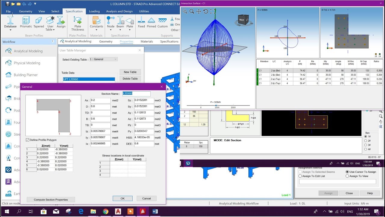 L COLUMN DESIGN AND DETAILING IN STAAD PRO CONNECT EDITION - YouTube