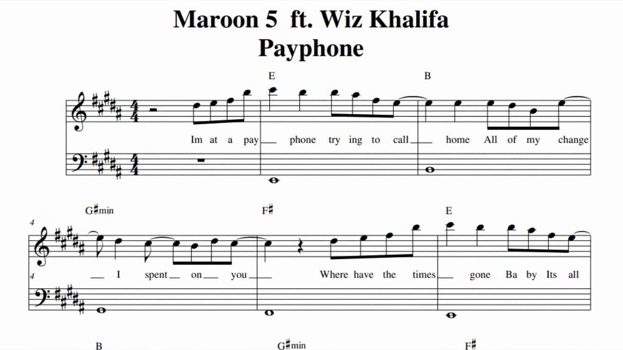 Maroon 5 ft. Wiz Khalifa - Payphone Music sheet - YouTube