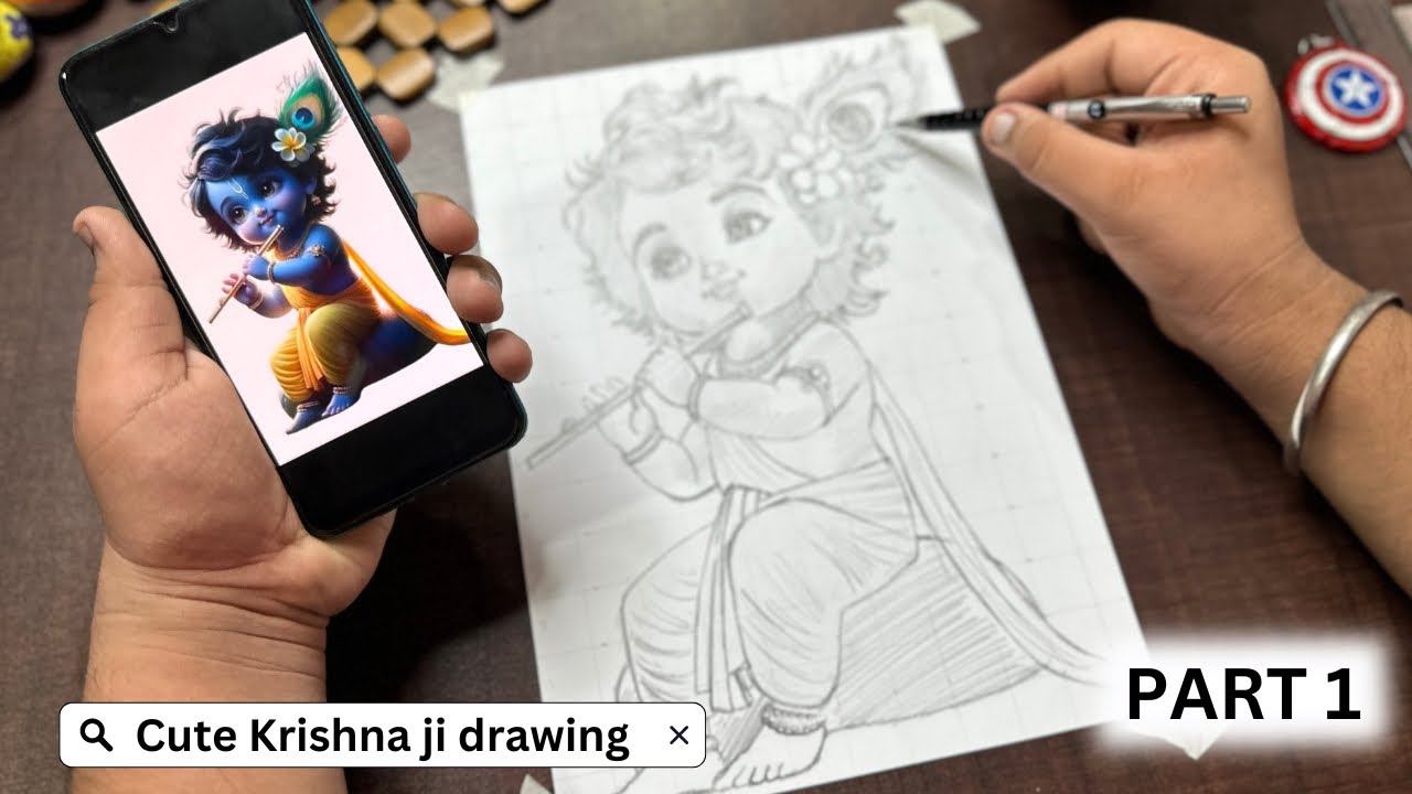 How to draw cute Krishna ji 😍 || Detailed outline tutorial || Kiratjot ...
