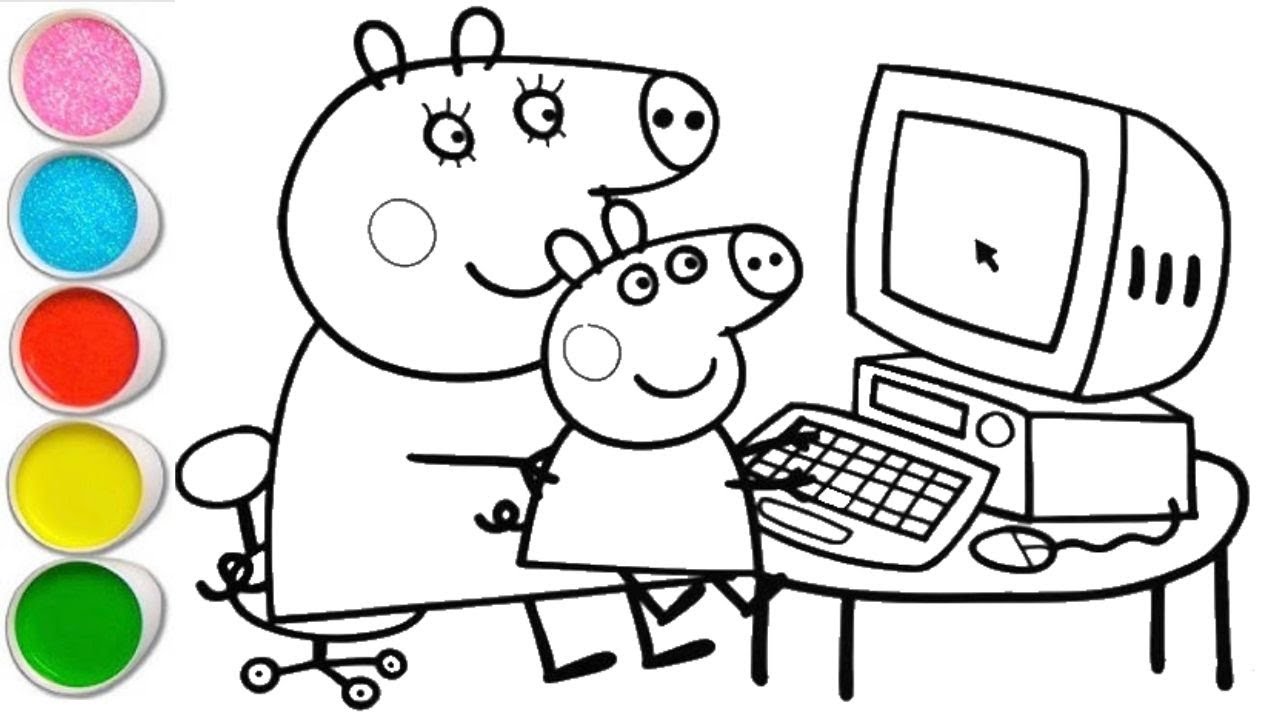 Drawing And Coloring Peppa Pig Learning Computer 🐷🌈 Drawings For Kids ...