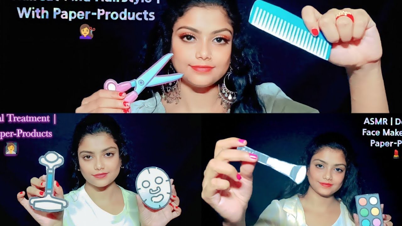 ASMR Paper Product | Makeup, Haircut, Facial | - YouTube