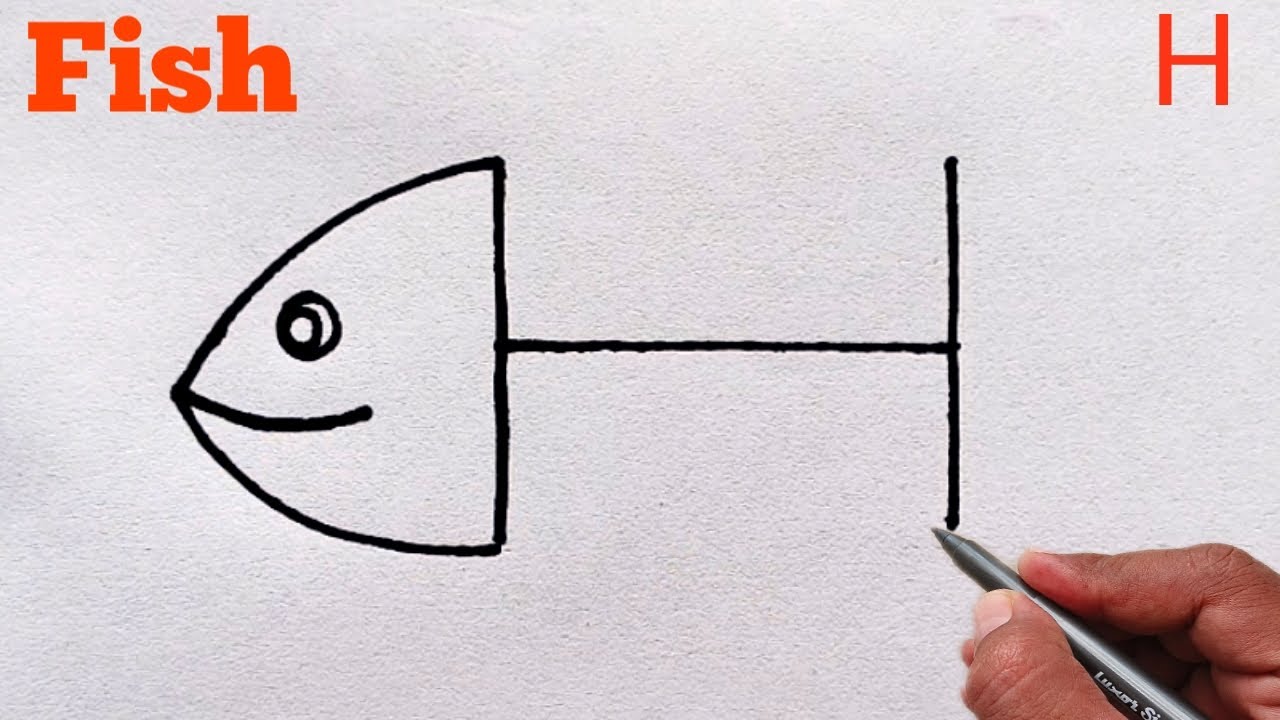 How to draw fish from letter H | Easy Fish drawing Step By Step | मछली ...