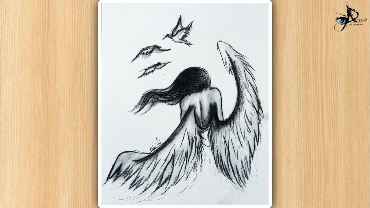 How to draw broken angel drawing || charcoal pencil drawing step by ...