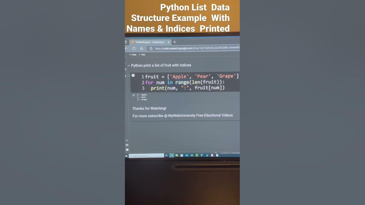 Python List Data Structure With Names & Indices Printed - Youtube