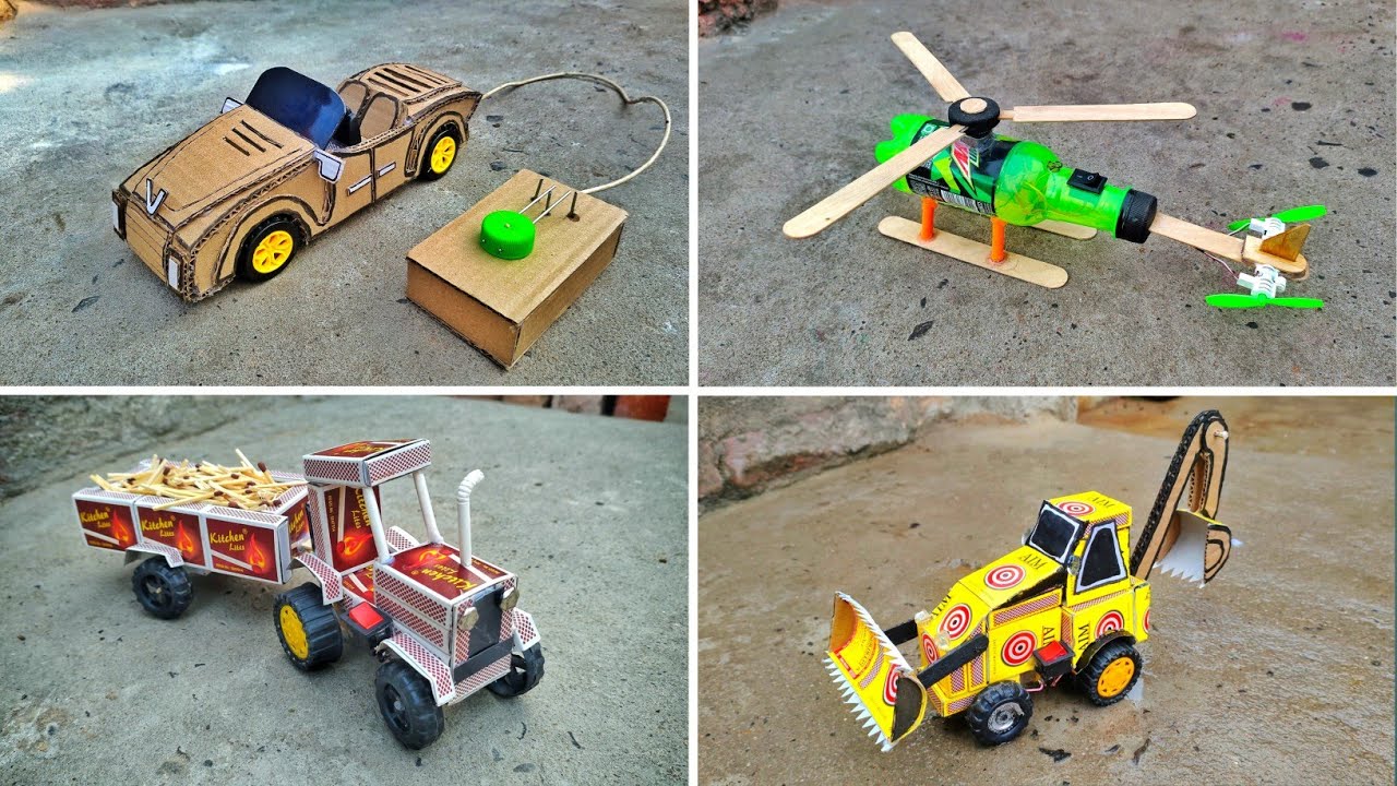 4 Amazing DIY TOYs| Matchbox Tractor Trolley - JCB Backhoe Loader ...