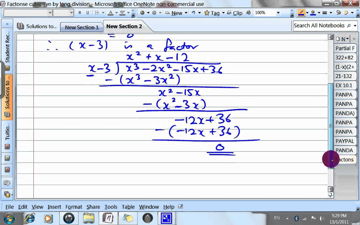 Factorization Of Cubic Equation Long Division Youtube