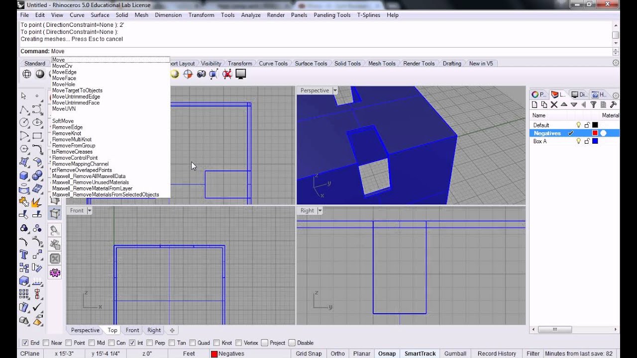 Rhino - 10 - MoveEdge Boolean Union Mergeallfaces - YouTube