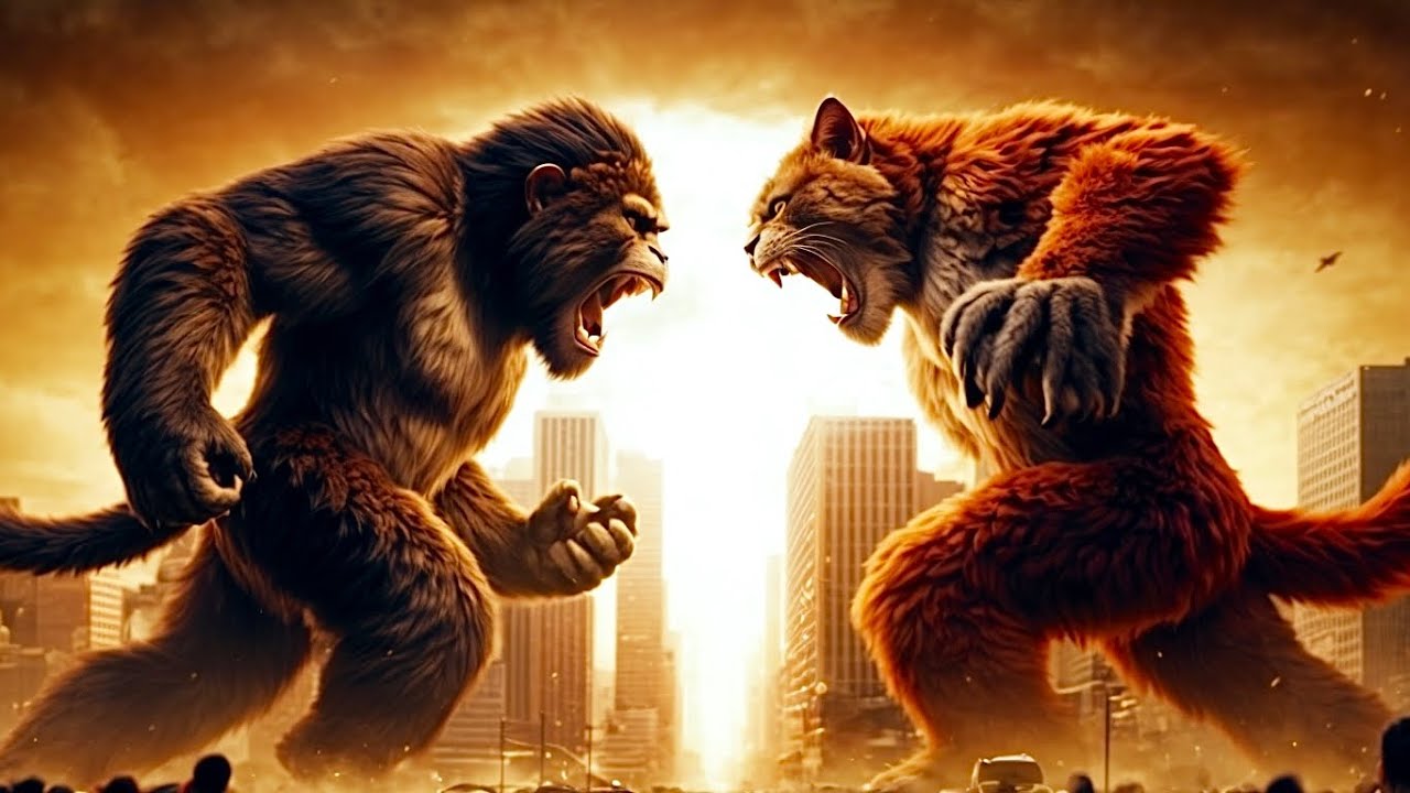Big fight between King Kong and Catzilla 😱😈 | Cat ai story #cat #cute # ...