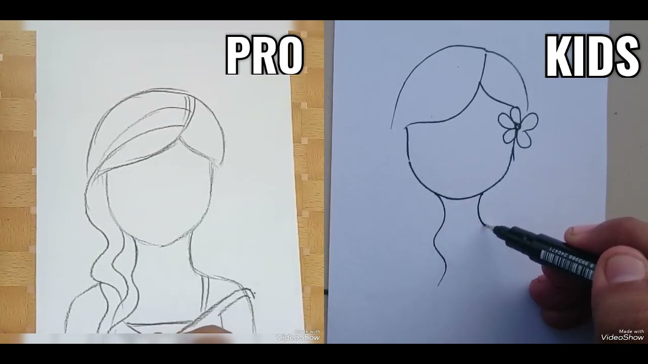 PRO and KIDS drawing girl step by step - YouTube