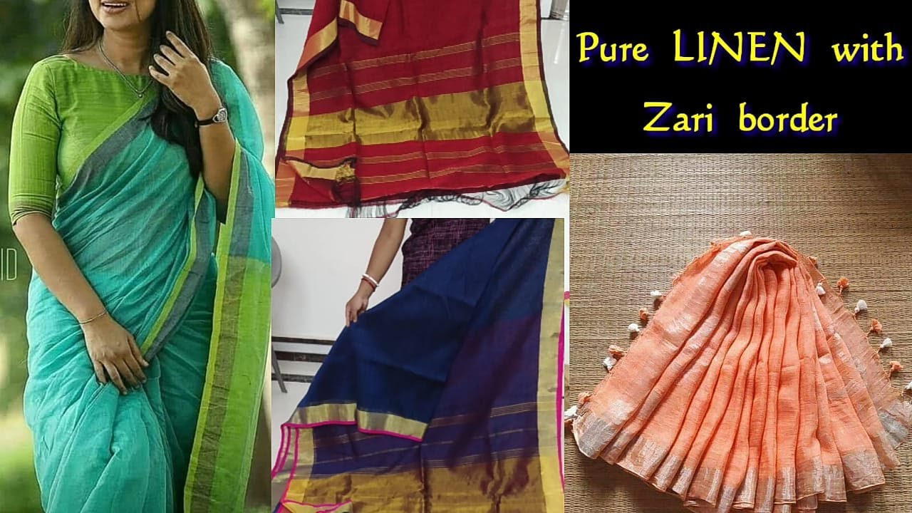 Pure 100 count Zaari border Linen by Linen Sarees || Premi Collections - YouTube
