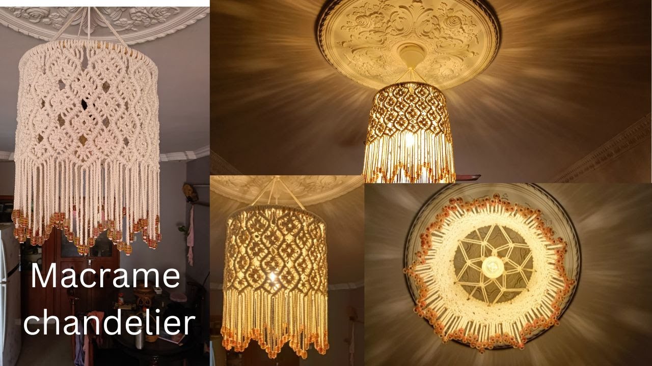 Modern Macrame chandelier with Floral Top design with glass bead ...