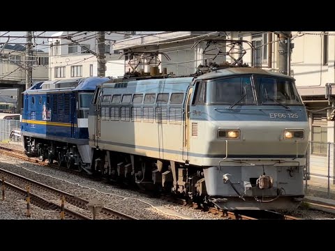 【EF210-346 川崎車両出場新製甲種輸送】JR貨物EF66形100番台125号機＋JR貨物EF210形300番台346号機〔新〕が大船駅を通過するシーン（8860レ・甲84）2022.9 ...
