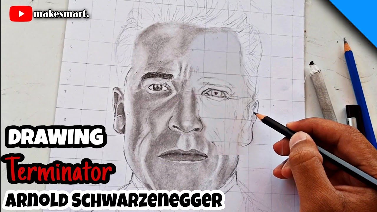 Drawing Arnold Schwarzenegger ( Terminator ) | How to Draw | makesmart ...