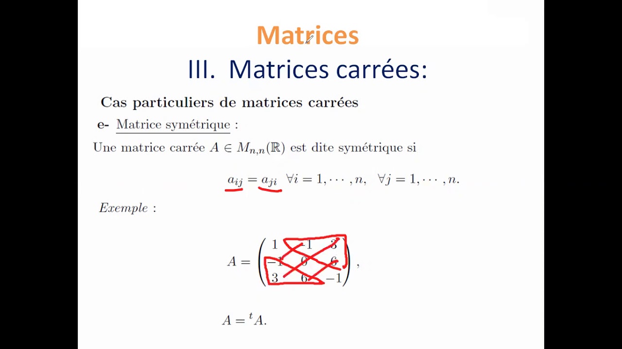 Partie III Cours calcul matriciel matrice diag identité triang symétriq ...