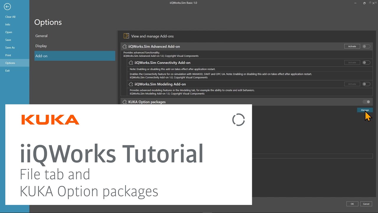 KUKA iiQWorks.Sim: File tab and KUKA Option packages - YouTube