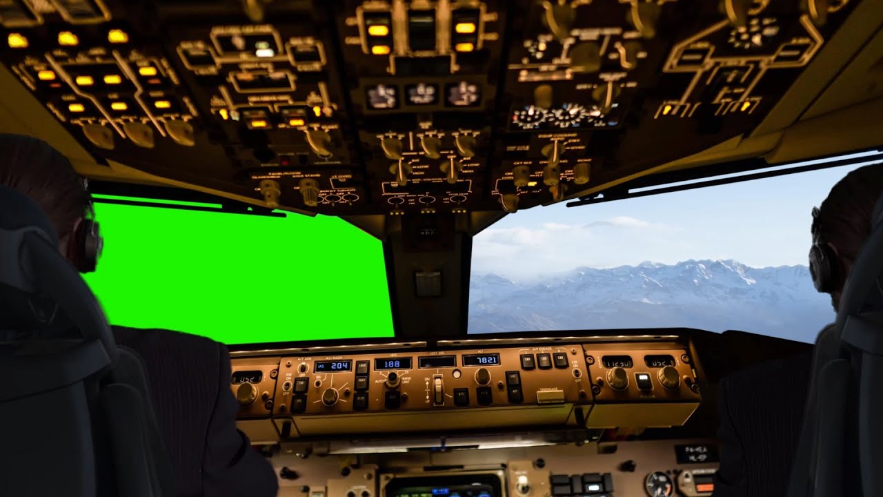 The cockpit on a green background. Airplane cockpit footage on green ...