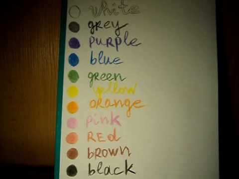 Colours: white, purple, blue, green, yellow, orange, pink, red, brown ...
