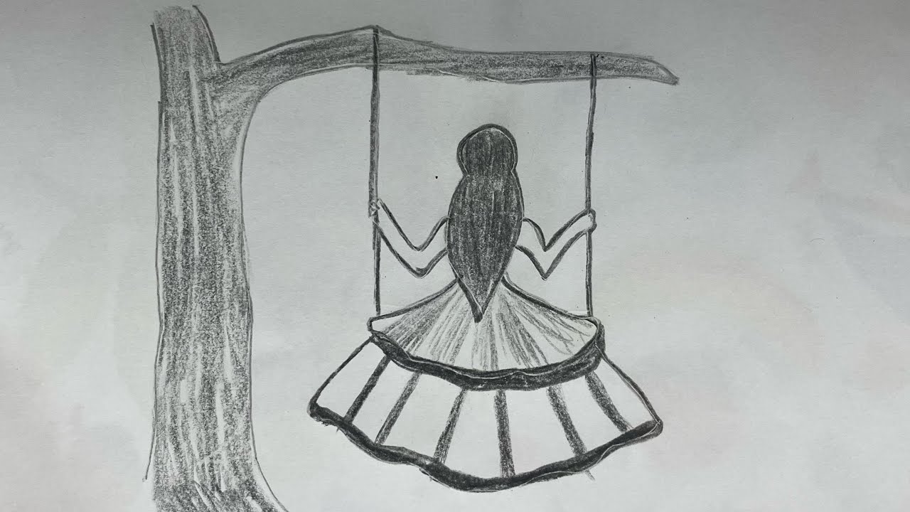 How to Draw a Swing Girl | Easy Drawing for Kids and Beginners - YouTube