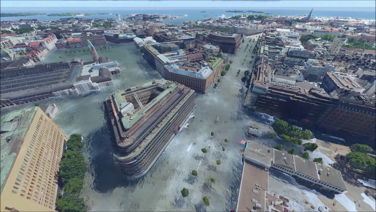 Helsinki flood simulation sea level +10 meters - YouTube