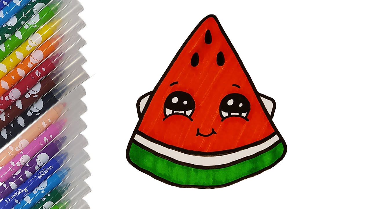 how to draw watermelon step by step for kids - YouTube