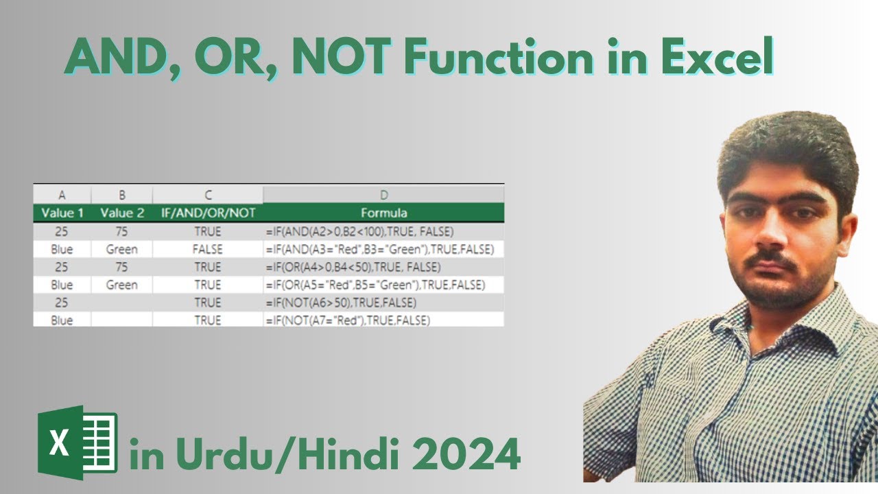 How To Use Logical Functions In Excel And Or Not Excel Formulas And Functions In Urdu Hindi