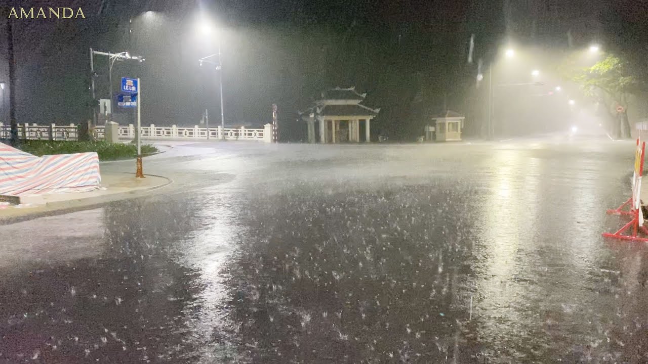 Torrential Heavy Rain Like a Storm with Strong Thunder Sounds at Night ...