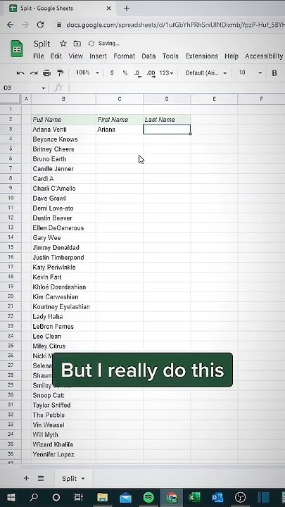 Split names in GSheets #cheatsheets#excel #exceltips #googlesheets #spreadsheet #exceltutorial ...