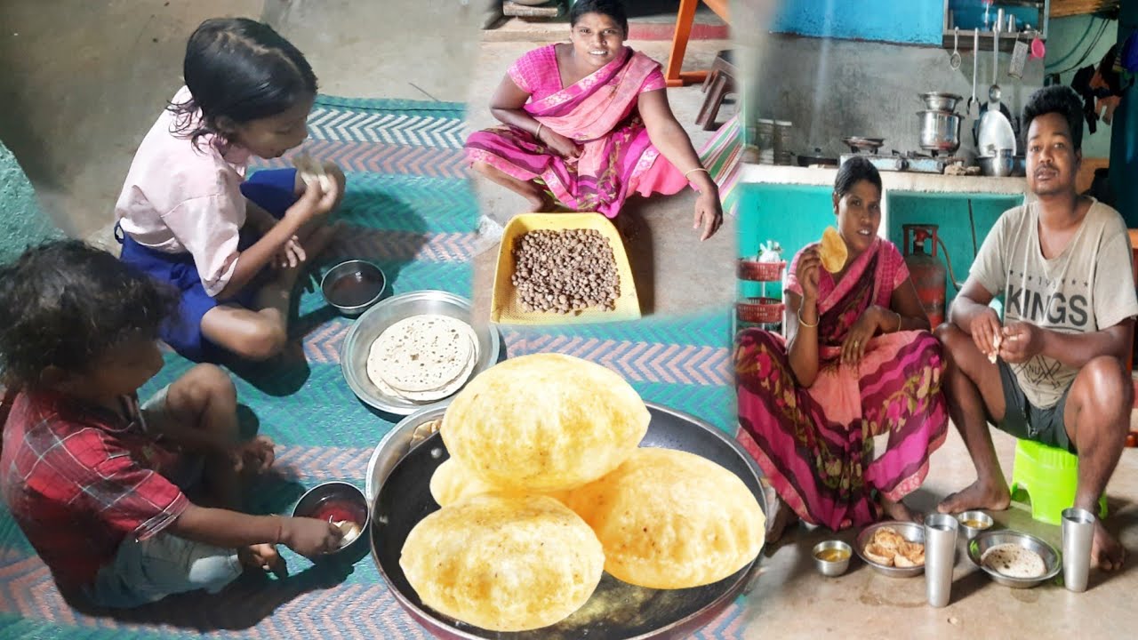 Today breakfast puri roti cooking eating - YouTube