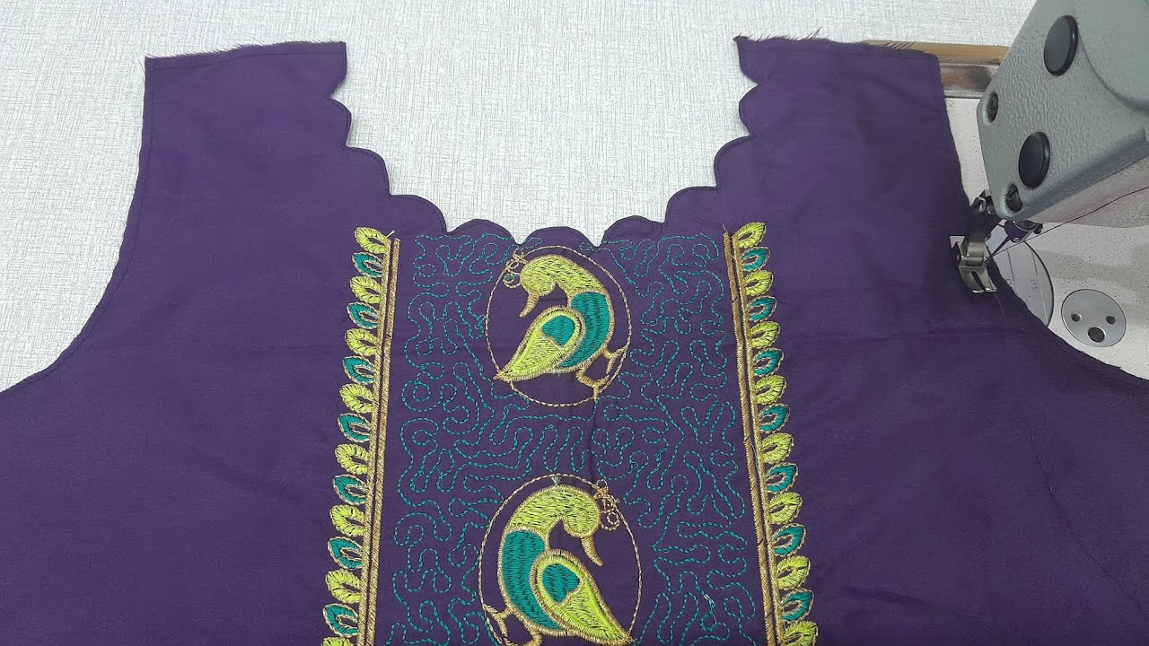 scallop neck cut work design & puff sleeve chudithar top stitching ...