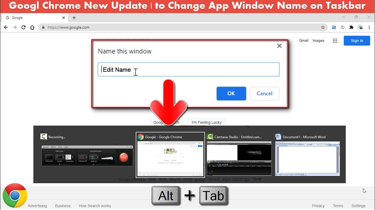 How To Rename Google Chrome Window On Windows 10 Taskbar Alt Tab How To Rename Google Chrome Window On Windows 10 Taskbar Alt Tab