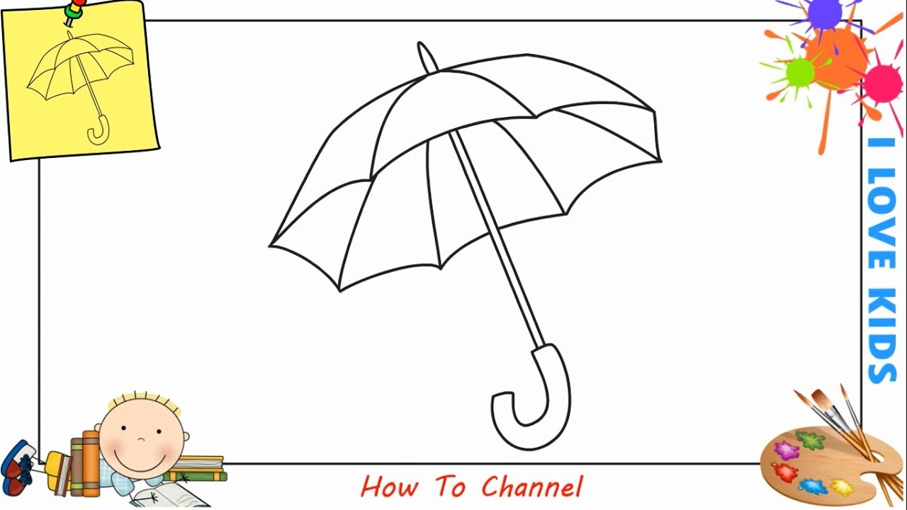 How to draw an umbrella EASY step by step for kids, beginners, children ...
