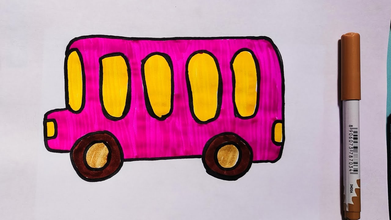 how to draw bus easy and simple drawing for kids step by step - YouTube