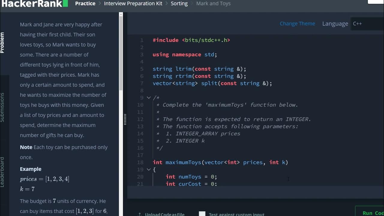 HackerRank Interview Prep - Problem 16: Mark and Toys - YouTube