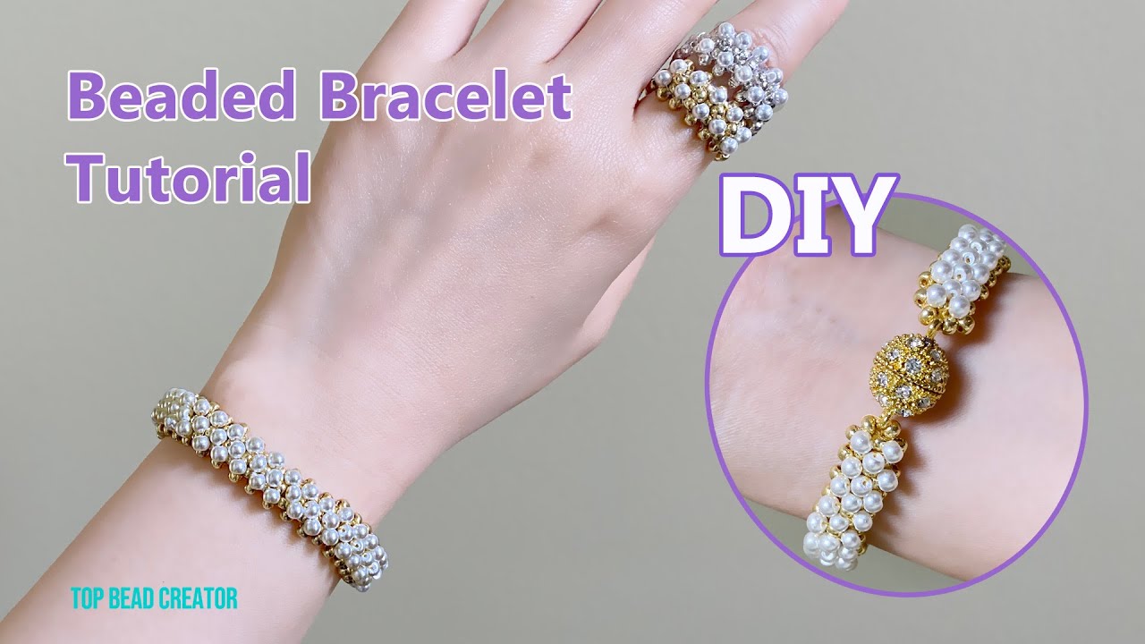 DIY Beaded Pearl bracelet, Right Angle Weave Stitch, Jewelry making tutorial - YouTube