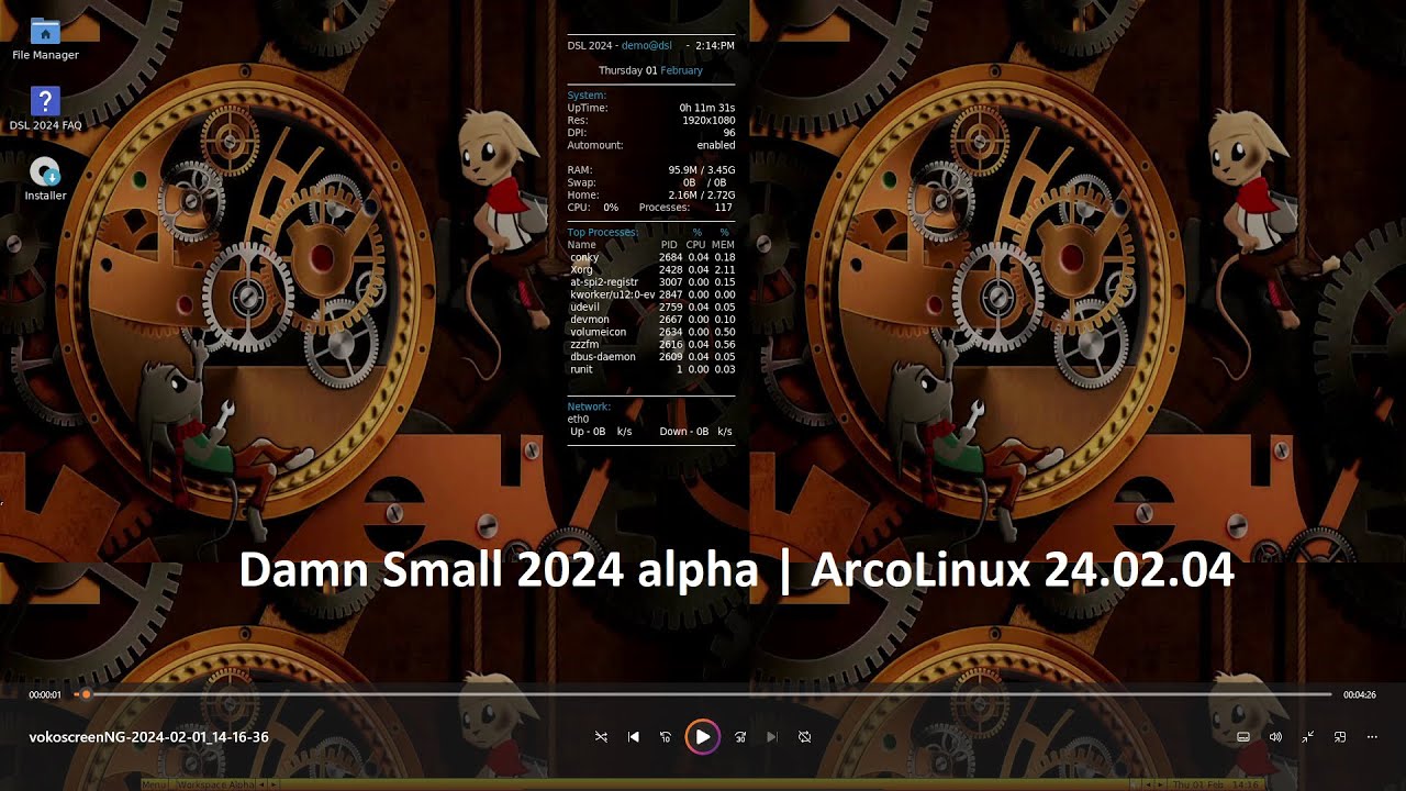 Damn Small 2024 alpha | ArcoLinux 24.02.04 - YouTube