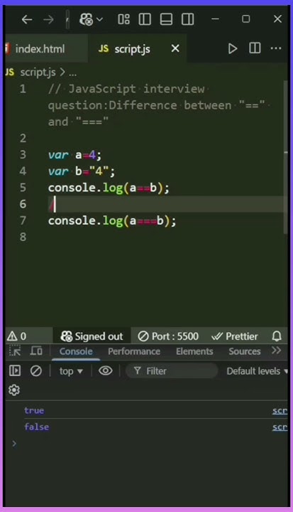 🚀JavaScript interview question in 1 minute. "==" vs "===" Explain in 1 Minute! #shorts - YouTube