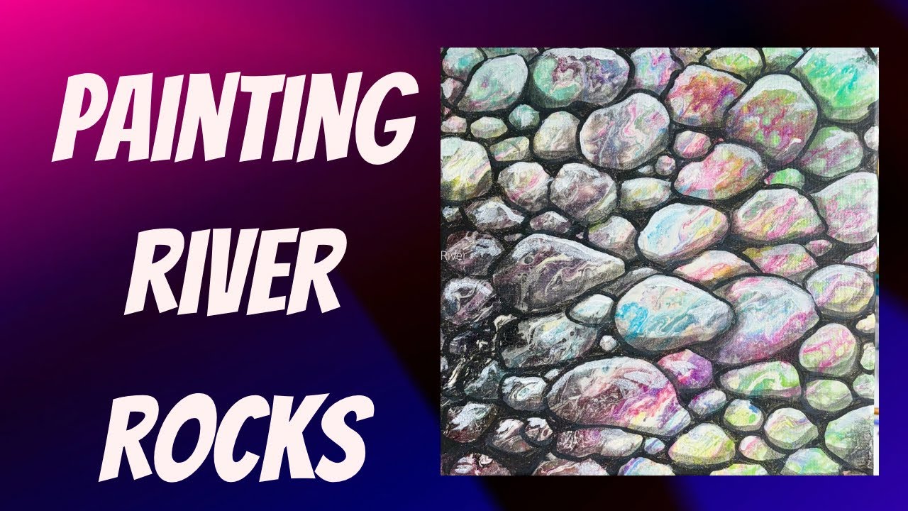 Creating riverbed rocks on an old acrylic pour painting - YouTube