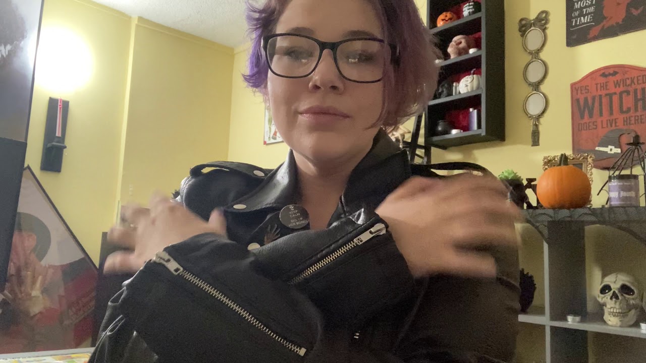 ASMR faux leather jacket and pins NO TALKING - YouTube