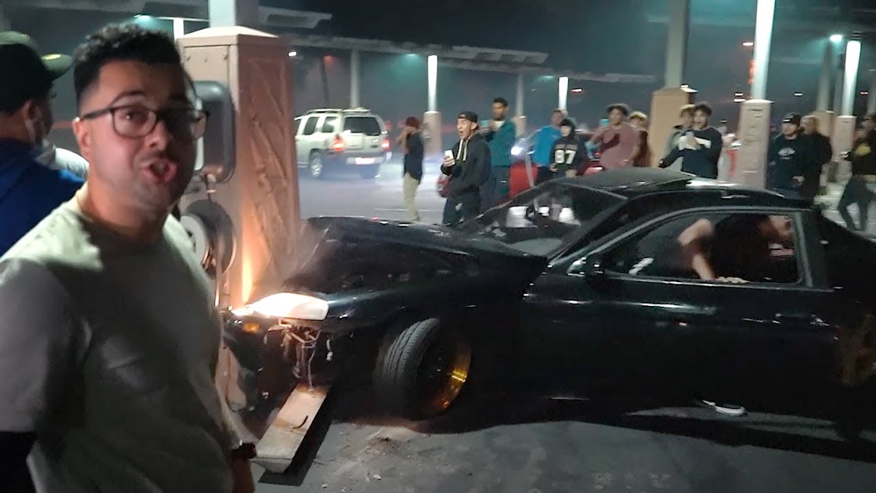 Street Racer CRASHES into POLE *Crazy HELLCAT Drifting* - YouTube