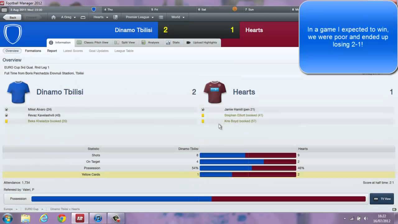 Football Manager 2012: Hearts Episode 2- Not the best start - YouTube