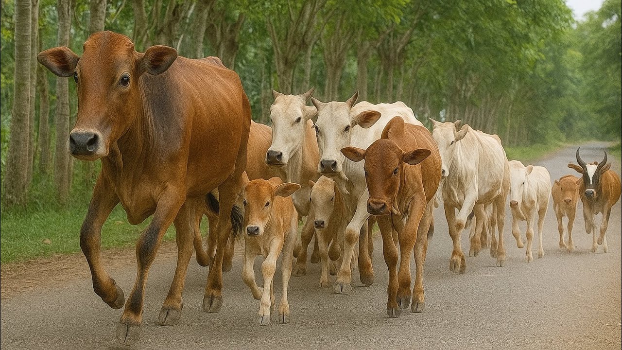 Peaceful Herding: Leading Gentle Cows Back to the Barn in the Green ...