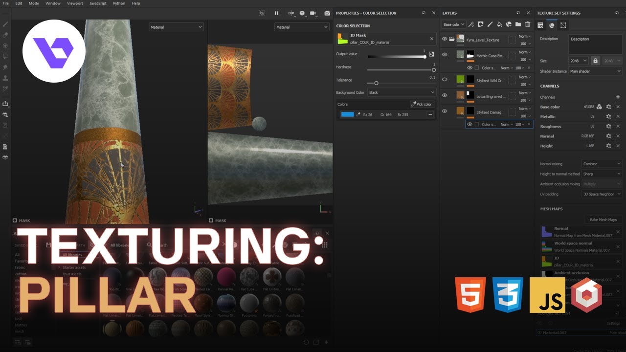 Substance Painter - Texturing: Pillar(TIMELAPSE) - YouTube