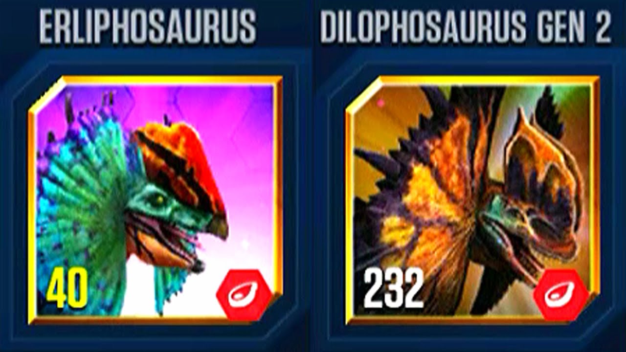 ERLIPHOSAURUS VS DILOPHOSAURUS GEN 2 | JURASSIC WORLD THE GAME - YouTube