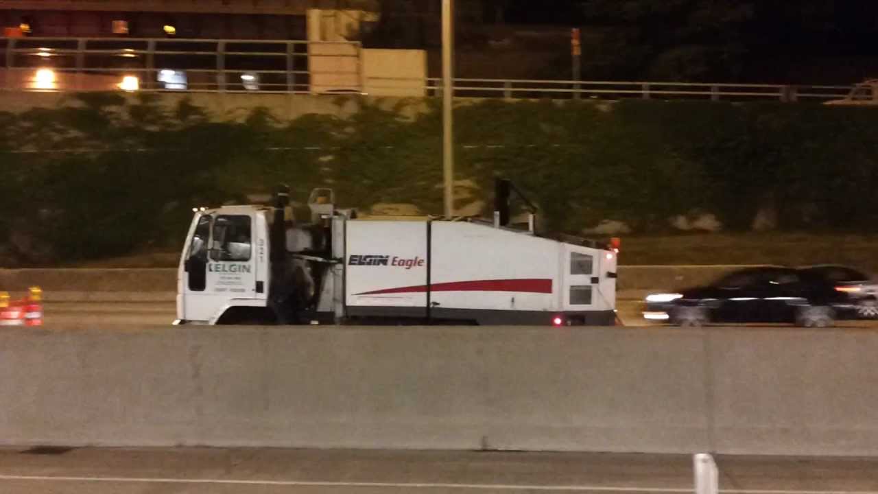 Elgin Eagle street sweeper cleaning on the Kennedy Expressway (I-90) in ...