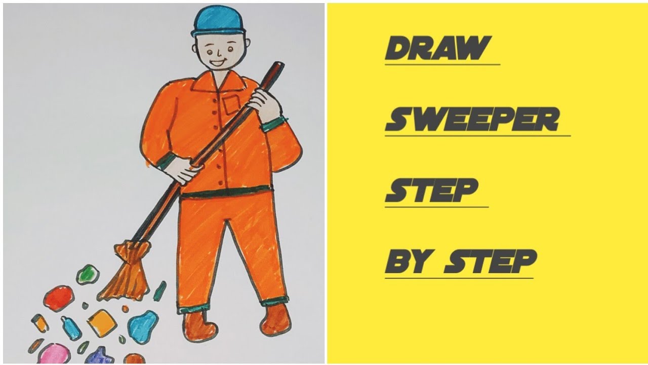 how to draw sweeper || draw easy sweeper step by step || easy drawing ...