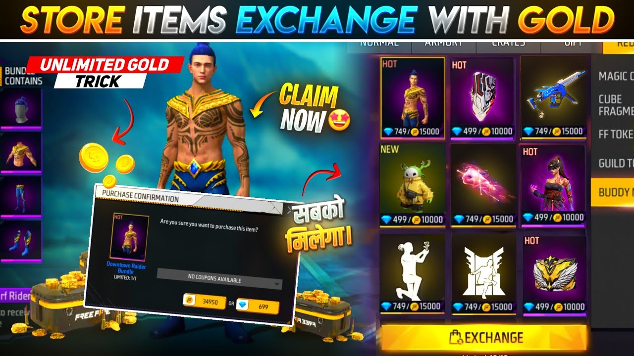 FF MAX GOLD STORE REWARDS | FREEFIRE STORE ITEMS EXCHANGE WITH GOLD ...